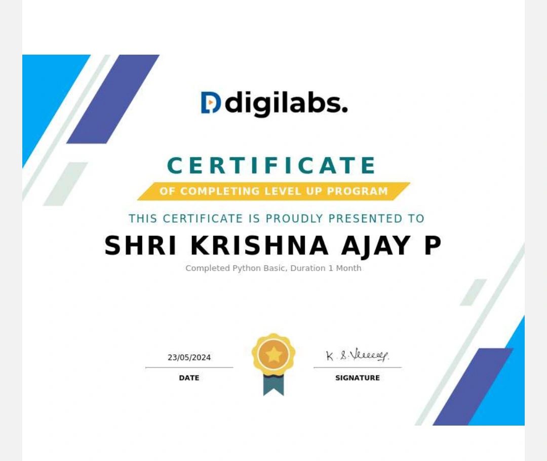 Shri Krishna Ajay on LinkedIn: #python #digilabs #programming Shri Krishna Ajay on LinkedIn: #python #digilabs #programming