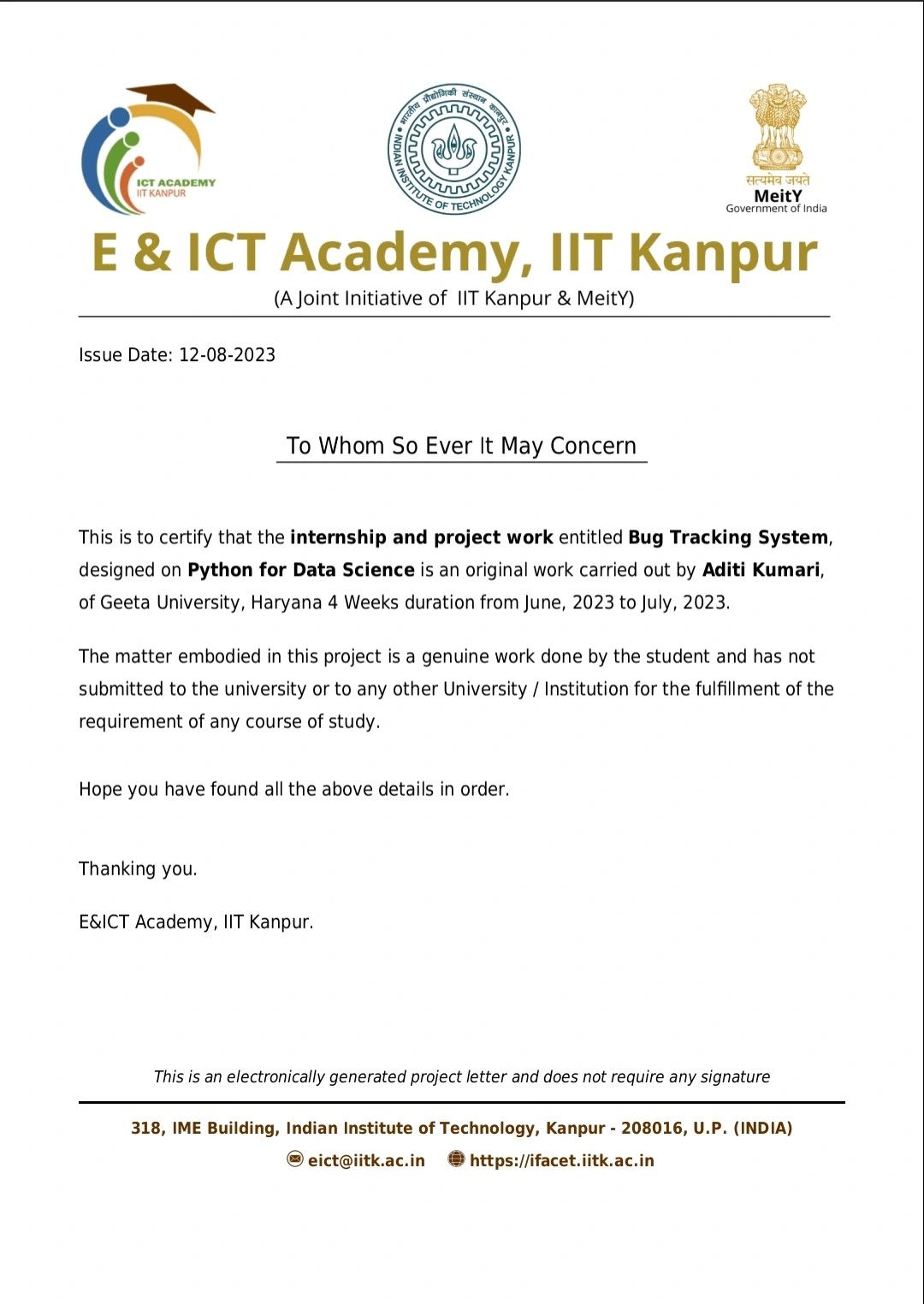 Aditi Byahut on LinkedIn: #iitkanpur #intern2023 #internship #datascience Aditi Byahut on LinkedIn: #iitkanpur #intern2023 #internship #datascience