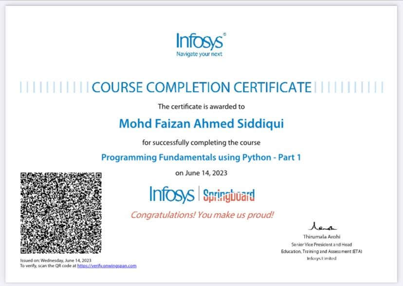 Mohd Faizan Ahmed Siddiqui on LinkedIn: #infosys Mohd Faizan Ahmed Siddiqui on LinkedIn: #infosys
