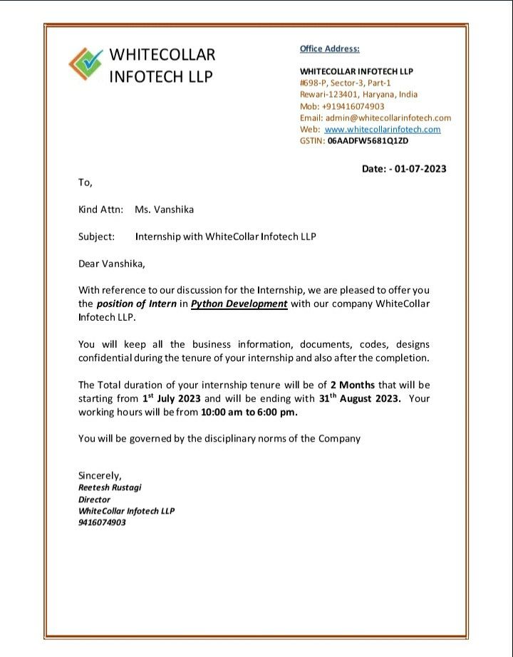Vanshika Sharma on LinkedIn: #python #machinelearning #internship # ... Vanshika Sharma on LinkedIn: #python #machinelearning #internship # ...
