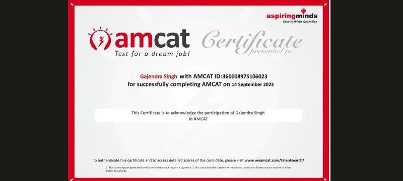 Gajendra Singh on LinkedIn: My amcat certificate Gajendra Singh on LinkedIn: My amcat certificate