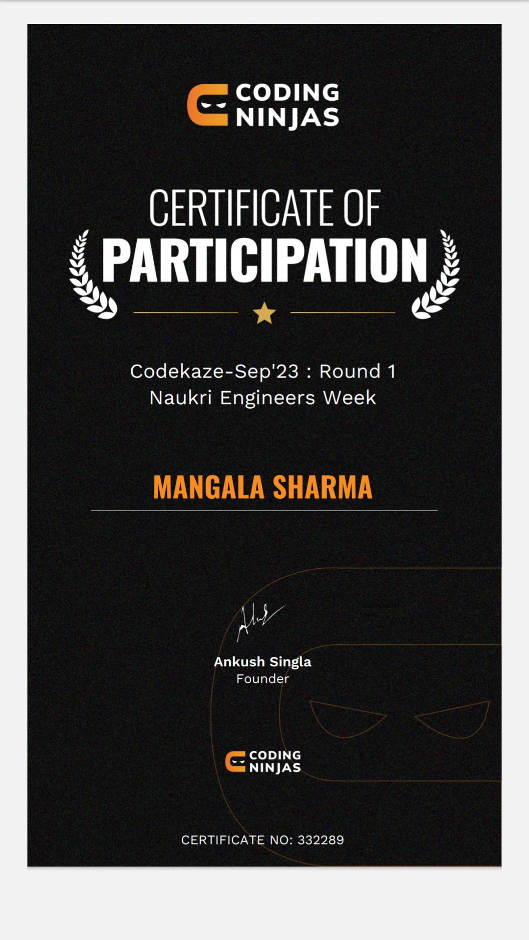 Mangala Sharma on LinkedIn: #codekaze #certificate #codingninjas Mangala Sharma on LinkedIn: #codekaze #certificate #codingninjas