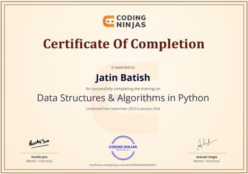 Jatin Batish on LinkedIn: Progressing! Coding Ninjas Thank you! ️ Jatin Batish on LinkedIn: Progressing! Coding Ninjas Thank you! ️