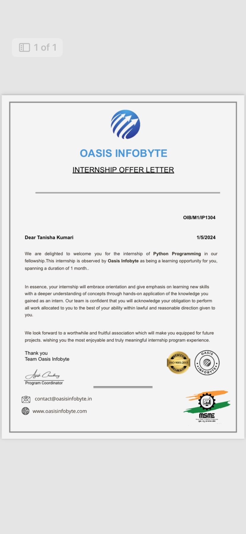 Tanisha Kumari on LinkedIn: #oasisinfobyte #pythonprogramming #internship Tanisha Kumari on LinkedIn: #oasisinfobyte #pythonprogramming #internship
