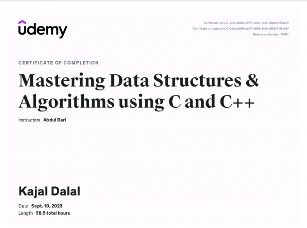 Kajal Dalal on LinkedIn: #dsa #udemy Kajal Dalal on LinkedIn: #dsa #udemy