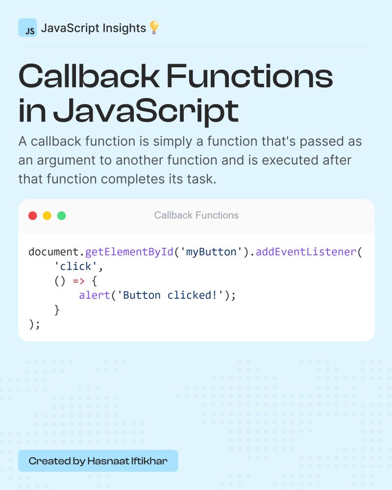 What is a callback function in JavaScript? | Hasnaat Iftikhar posted on ... What is a callback function in JavaScript? | Hasnaat Iftikhar posted on ...