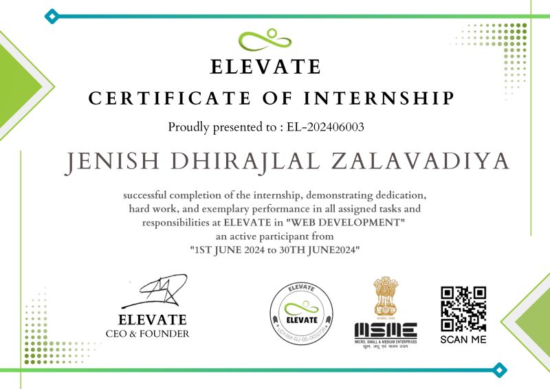 Jenish Zalavadiya on LinkedIn: #webdevelopment #internship #elevate # ... Jenish Zalavadiya on LinkedIn: #webdevelopment #internship #elevate # ...