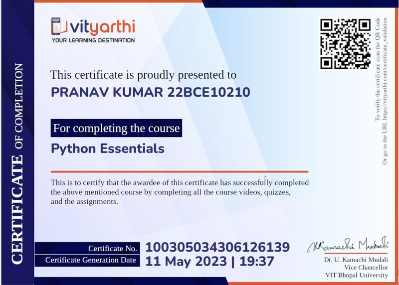 Pranav Kumar on LinkedIn: #python #pythonessentials #vityarthi #vitbhopal Pranav Kumar on LinkedIn: #python #pythonessentials #vityarthi #vitbhopal