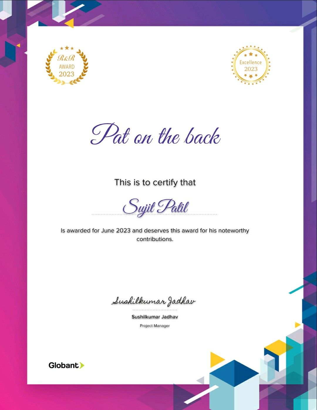Sujit Patil on LinkedIn: #globant #recognition #appreciation #awards2023 Sujit Patil on LinkedIn: #globant #recognition #appreciation #awards2023