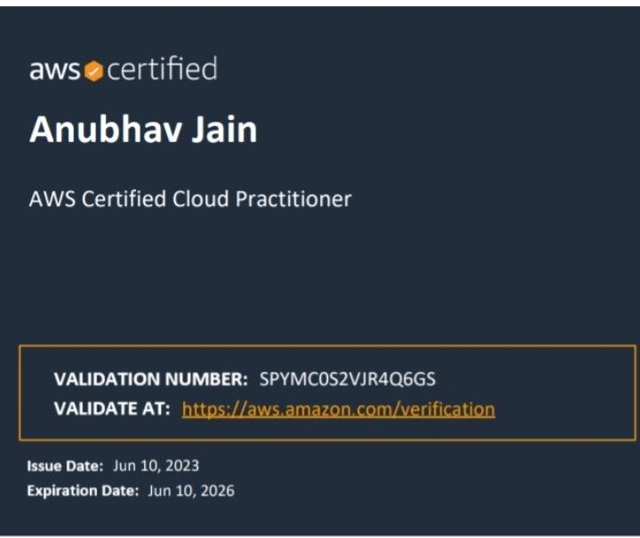 Anubhav Jain on LinkedIn: #cloud #awscertified #cloudcertification Anubhav Jain on LinkedIn: #cloud #awscertified #cloudcertification