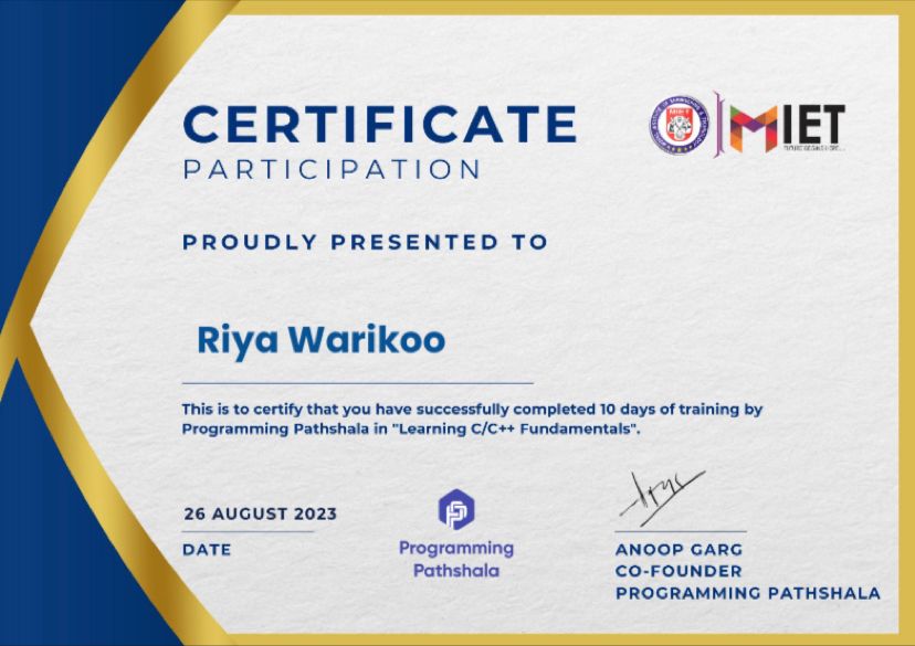 Riya Warikoo on LinkedIn: #programmingpathshala #coding #miet #coding # ... Riya Warikoo on LinkedIn: #programmingpathshala #coding #miet #coding # ...