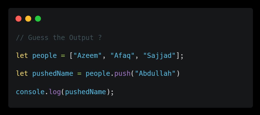 How push() returns in JavaScript arrays | Muhammad Afaq posted on the ... How push() returns in JavaScript arrays | Muhammad Afaq posted on the ...