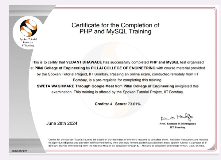 Vedant Dhawade on LinkedIn: #php #mysql #iitbombay #continuouslearning ... Vedant Dhawade on LinkedIn: #php #mysql #iitbombay #continuouslearning ...
