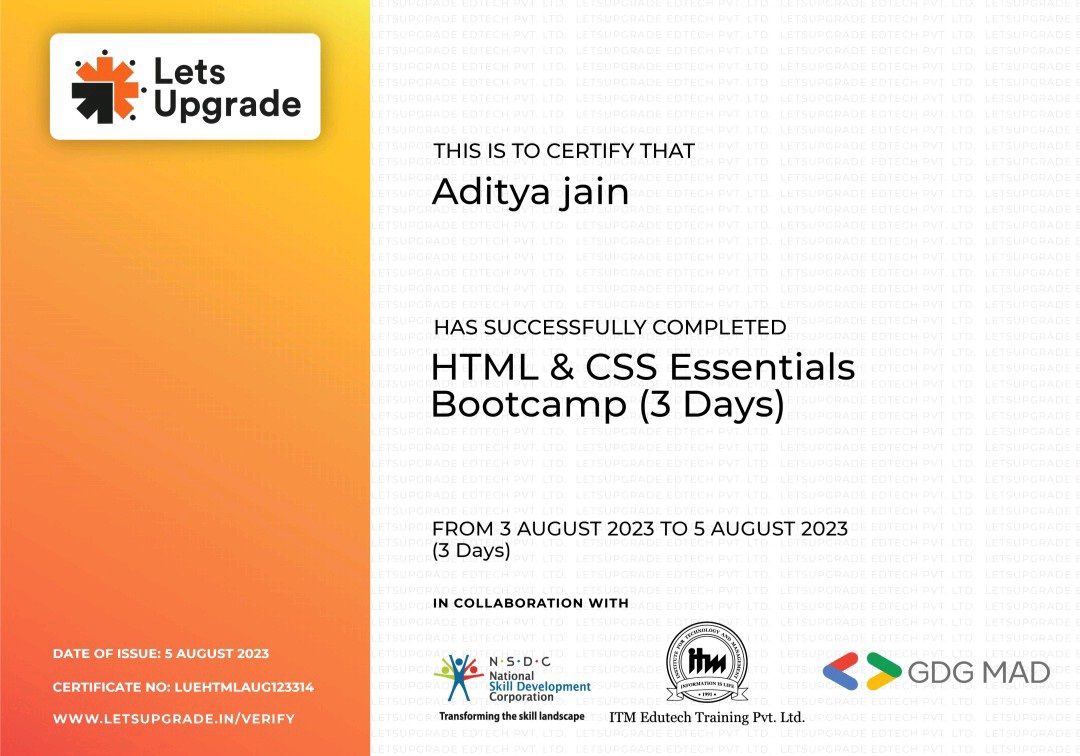 Aditya Jain on LinkedIn: #html #css #webdevelopment #certification # ... Aditya Jain on LinkedIn: #html #css #webdevelopment #certification # ...