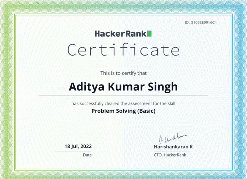 Aditya kumar Singh on LinkedIn: #hackerrank #problemsolving Aditya kumar Singh on LinkedIn: #hackerrank #problemsolving