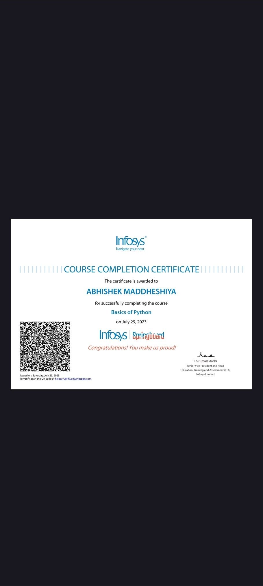 Abhishek Maddheshiya on LinkedIn: #infosysspringboard Abhishek Maddheshiya on LinkedIn: #infosysspringboard