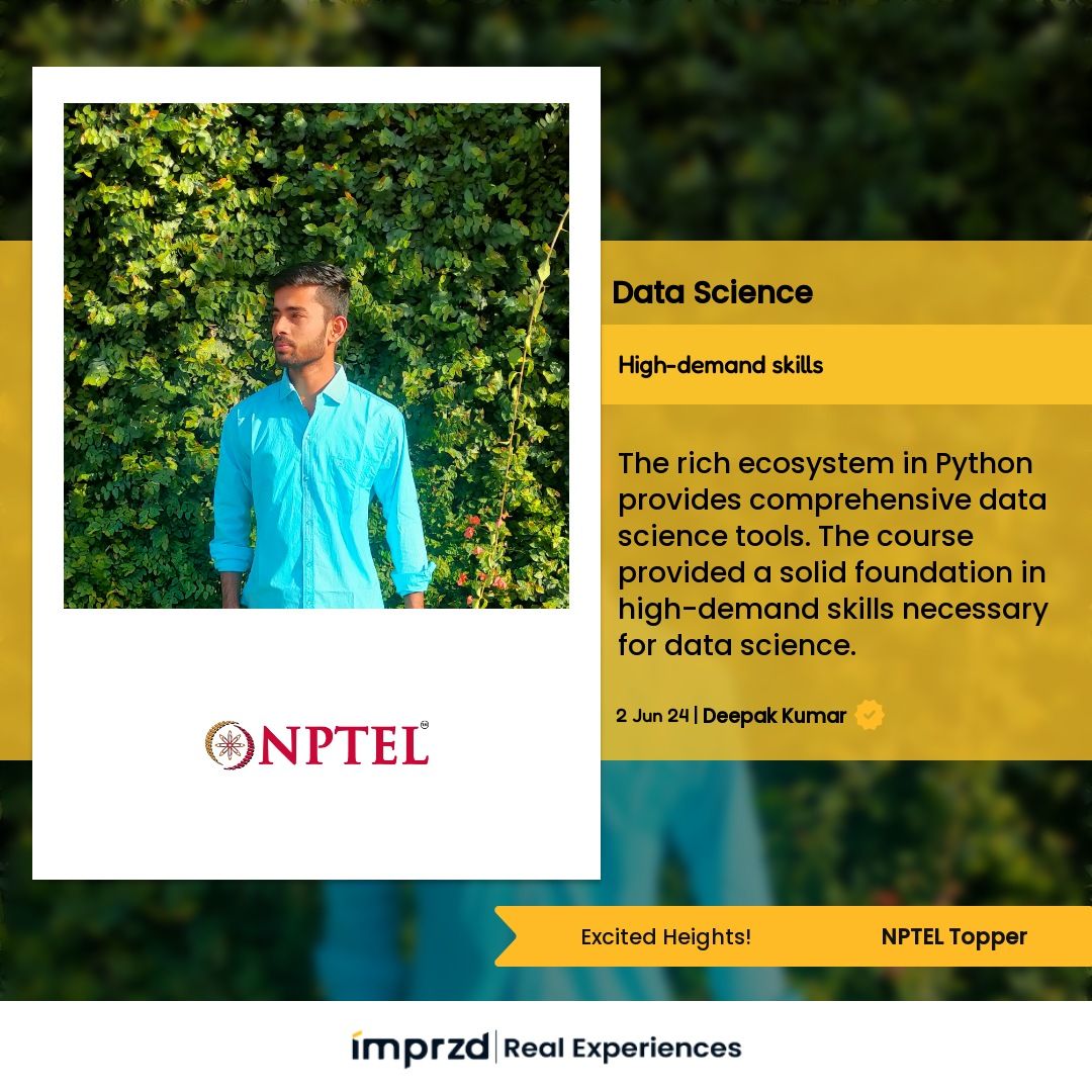 Deepak Kumar on LinkedIn: #datascience #nptel #python #achievement # ... Deepak Kumar on LinkedIn: #datascience #nptel #python #achievement # ...