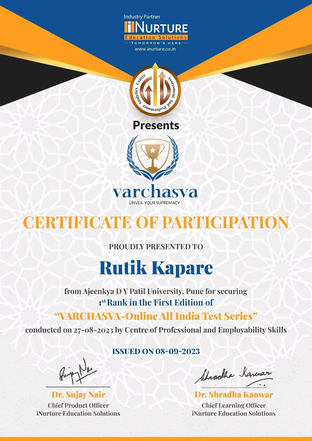 Rutik Kapare on LinkedIn: #topranker #academicexcellence #varchasva2023 Rutik Kapare on LinkedIn: #topranker #academicexcellence #varchasva2023
