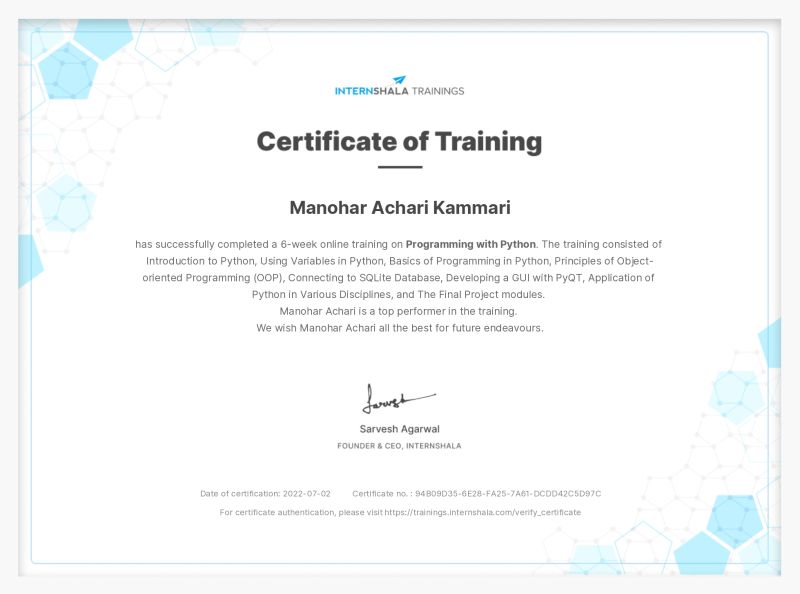 Manohar Achari on LinkedIn: #python #programming #certification # ... Manohar Achari on LinkedIn: #python #programming #certification # ...