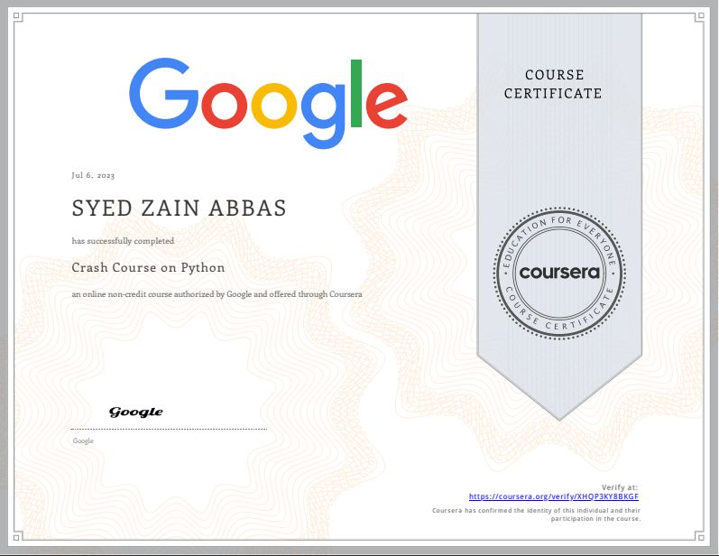 Zain Abbas on LinkedIn: #python #google #crashcourse #codingjourney Zain Abbas on LinkedIn: #python #google #crashcourse #codingjourney