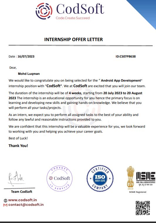 Mohd Luqman on LinkedIn: #codsoft #codsoft #internship #programmer # ... Mohd Luqman on LinkedIn: #codsoft #codsoft #internship #programmer # ...