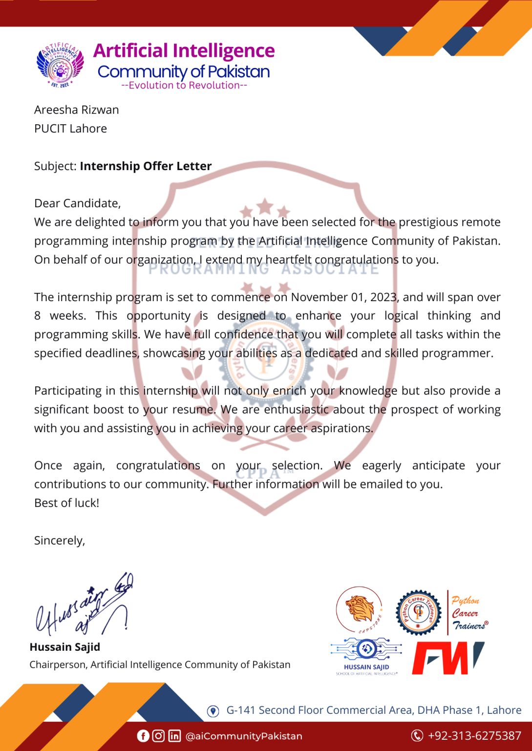 Areesha Rizwan on LinkedIn: #ai #internship #aicp #pakistanai # ... Areesha Rizwan on LinkedIn: #ai #internship #aicp #pakistanai # ...