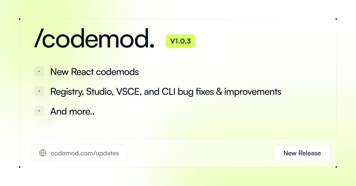 Codemod on LinkedIn: New React v19 codemods New unified Codemod Runner ... Codemod on LinkedIn: New React v19 codemods New unified Codemod Runner ...