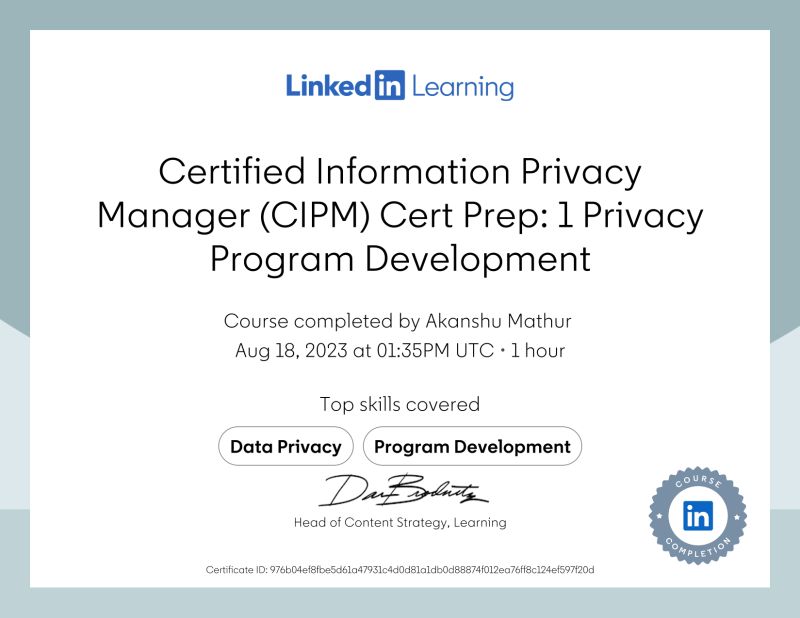 Akanshu Mathur on LinkedIn: Certificate of Completion Akanshu Mathur on LinkedIn: Certificate of Completion