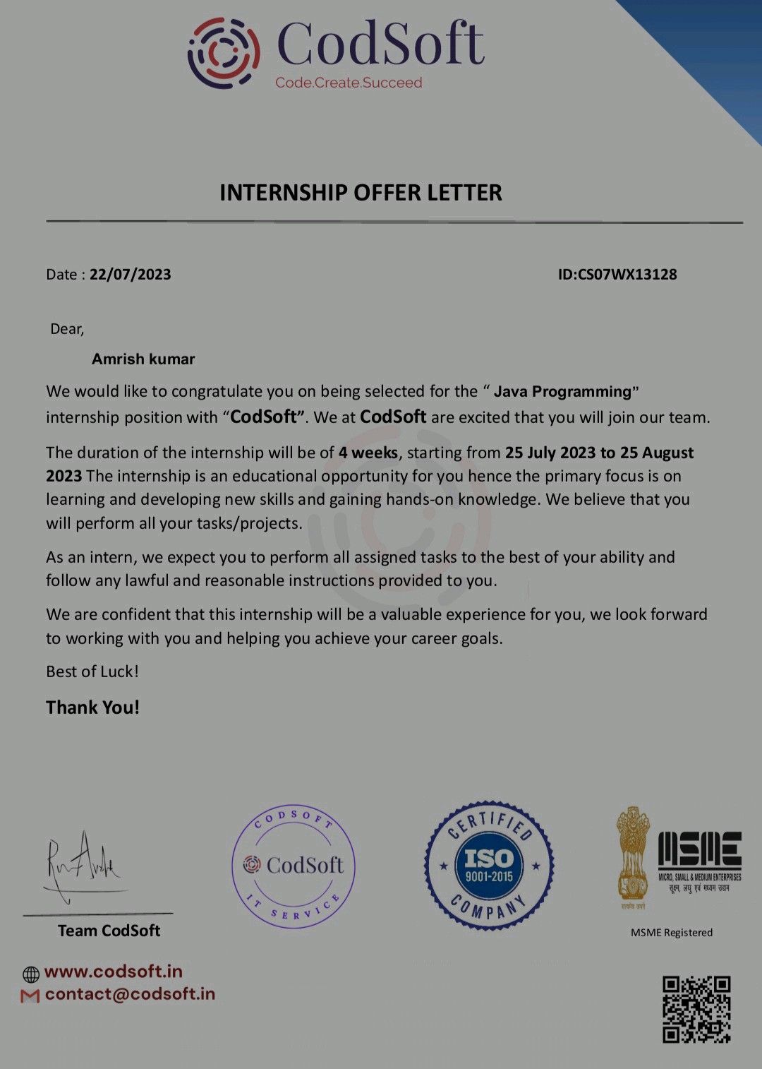 AMRISH KUMAR on LinkedIn: #javaprogramming #codsoft AMRISH KUMAR on LinkedIn: #javaprogramming #codsoft