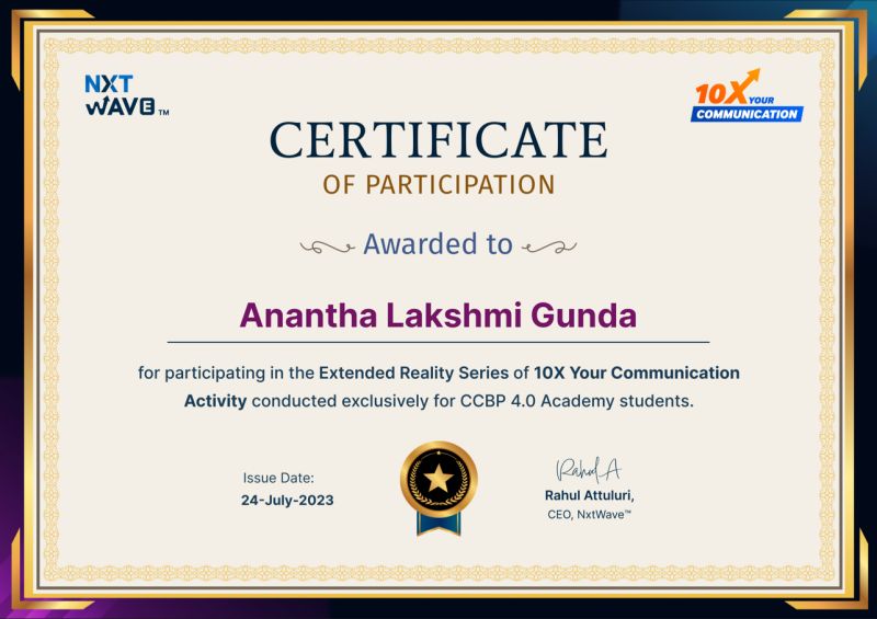 ANANTHA LAKSHMI GUNDA on LinkedIn: #extendedreality #xr #nxtwave # ... ANANTHA LAKSHMI GUNDA on LinkedIn: #extendedreality #xr #nxtwave # ...