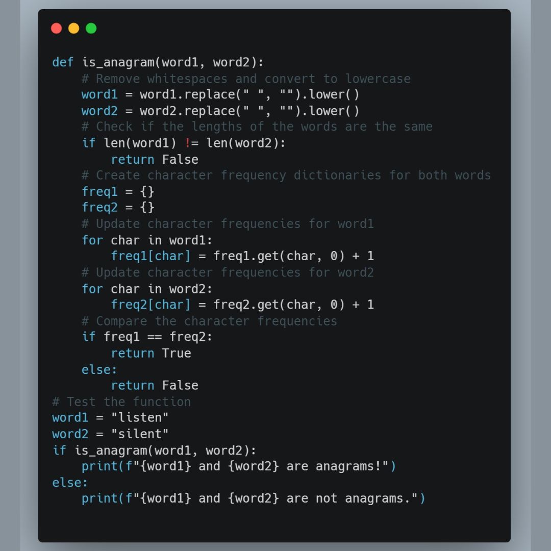 Parmeet Singh on LinkedIn: #python #logicalfunction #anagram Parmeet Singh on LinkedIn: #python #logicalfunction #anagram
