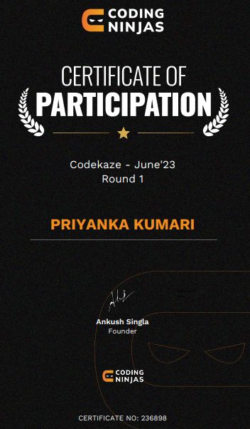 Priyanka Kumari Prasad on LinkedIn: #codingninjas #codekaze Priyanka Kumari Prasad on LinkedIn: #codingninjas #codekaze