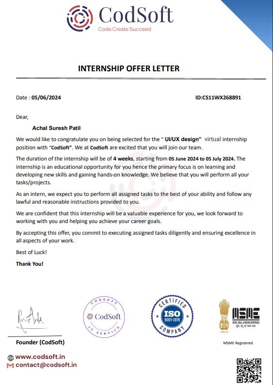 Achal Patil on LinkedIn: #internship #uiuxdesign #codsoft #careergrowth ... Achal Patil on LinkedIn: #internship #uiuxdesign #codsoft #careergrowth ...