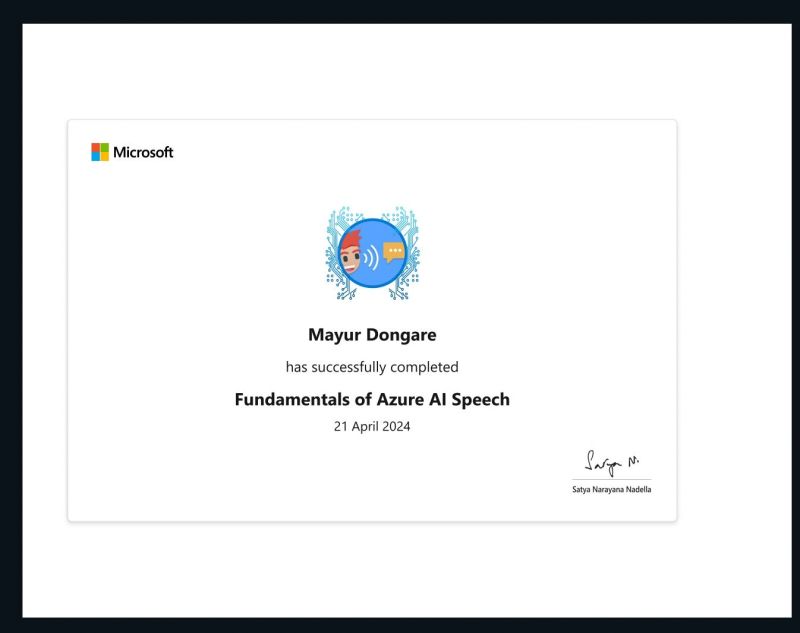 Mayur Dongare on LinkedIn: #azure #ai #microsoftlearning Mayur Dongare on LinkedIn: #azure #ai #microsoftlearning