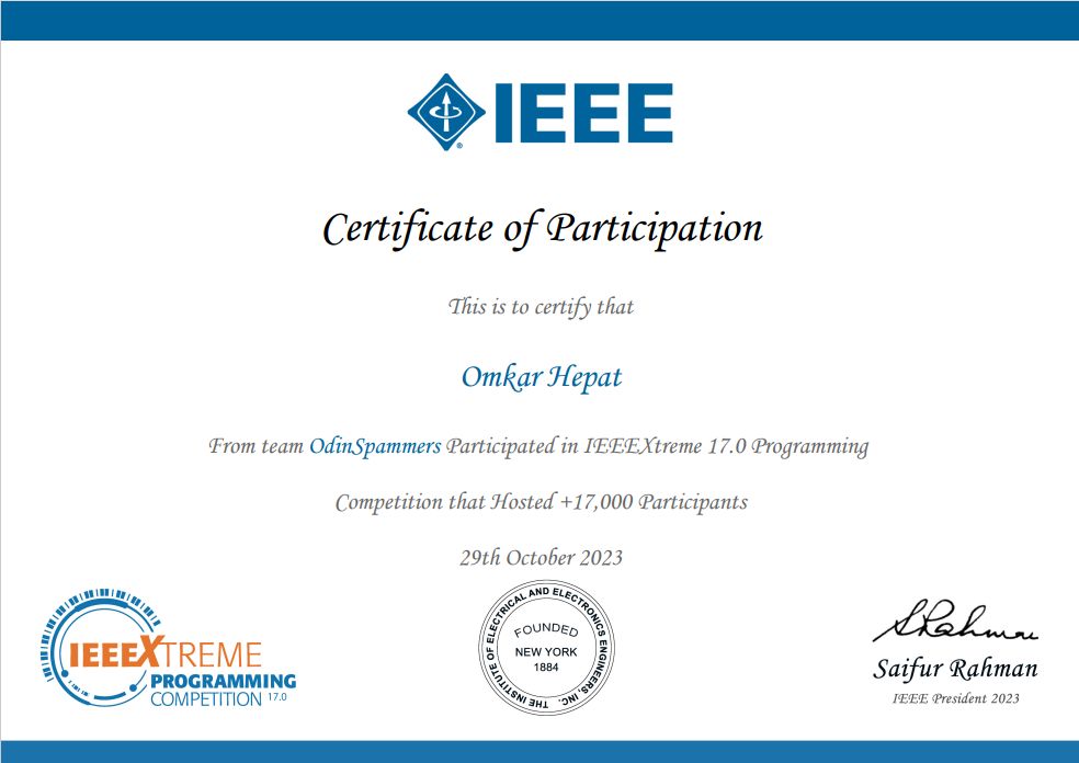 Omkar Hepat on LinkedIn: #ieeextreme17 #teamwork #codingchallenge # ... Omkar Hepat on LinkedIn: #ieeextreme17 #teamwork #codingchallenge # ...