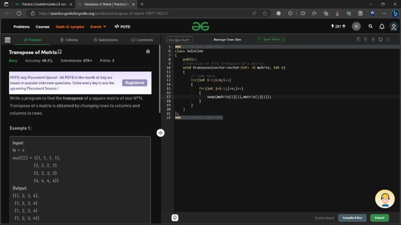 Aditya Tyagi on LinkedIn: POTD :- Transpose of matrix To fully ... Aditya Tyagi on LinkedIn: POTD :- Transpose of matrix To fully ...