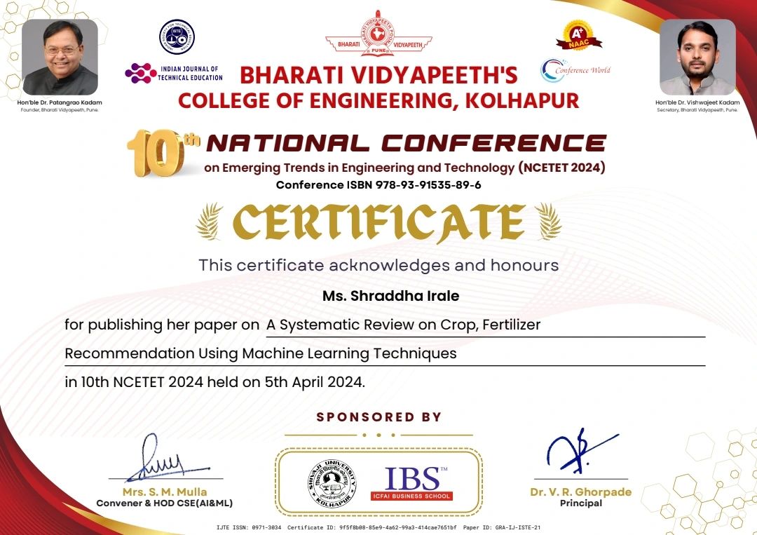 Presented paper on Crop, Fertilizer Recommendation | Shraddha Irale ... Presented paper on Crop, Fertilizer Recommendation | Shraddha Irale ...