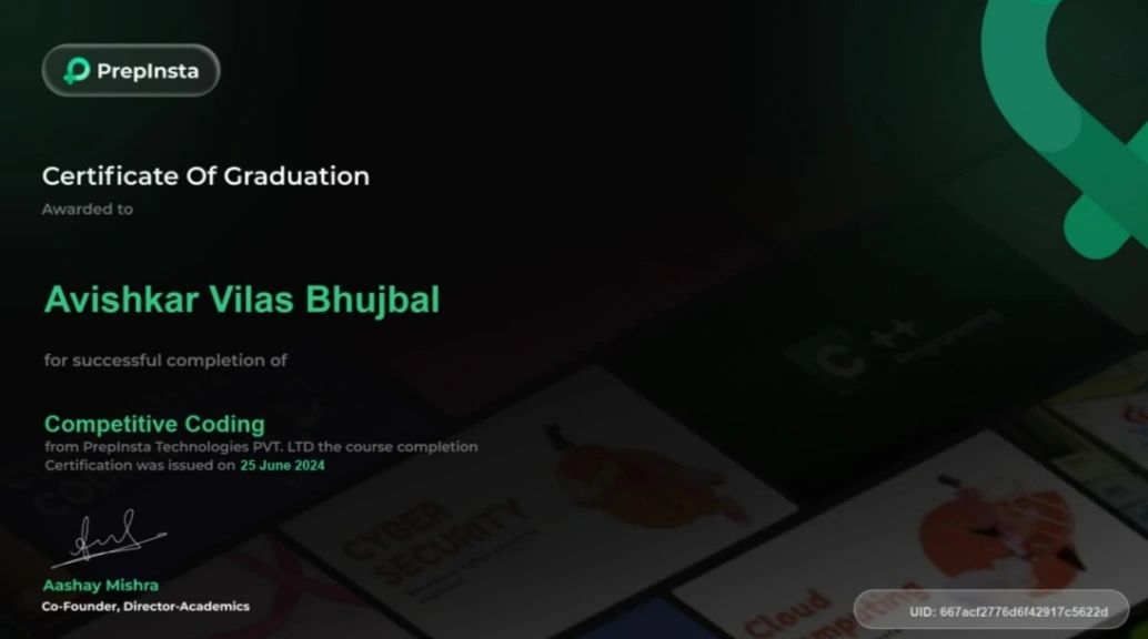 Avishkar Bhujbal on LinkedIn: Completed the course of Competitive ... Avishkar Bhujbal on LinkedIn: Completed the course of Competitive ...