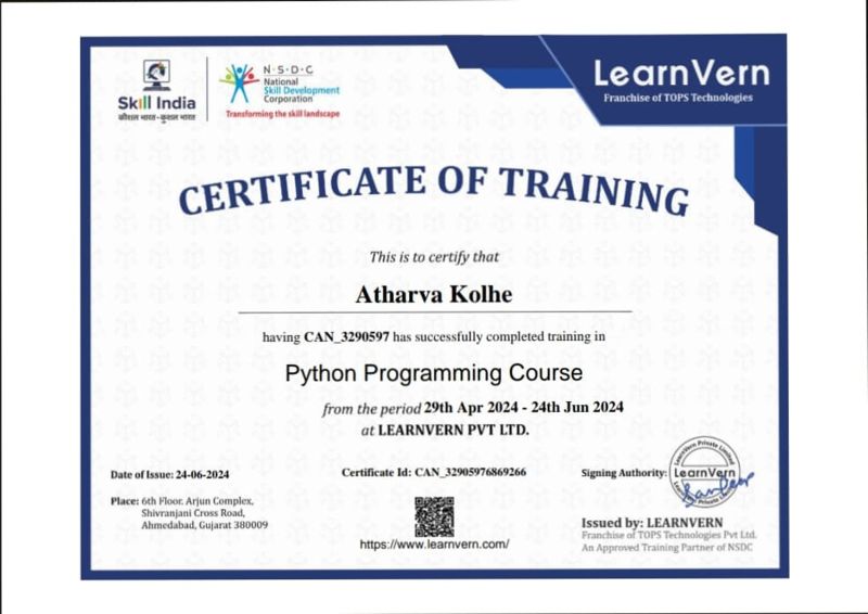 Atharva Kolhe on LinkedIn: #python #learnvern #nsdc #codingjourney Atharva Kolhe on LinkedIn: #python #learnvern #nsdc #codingjourney
