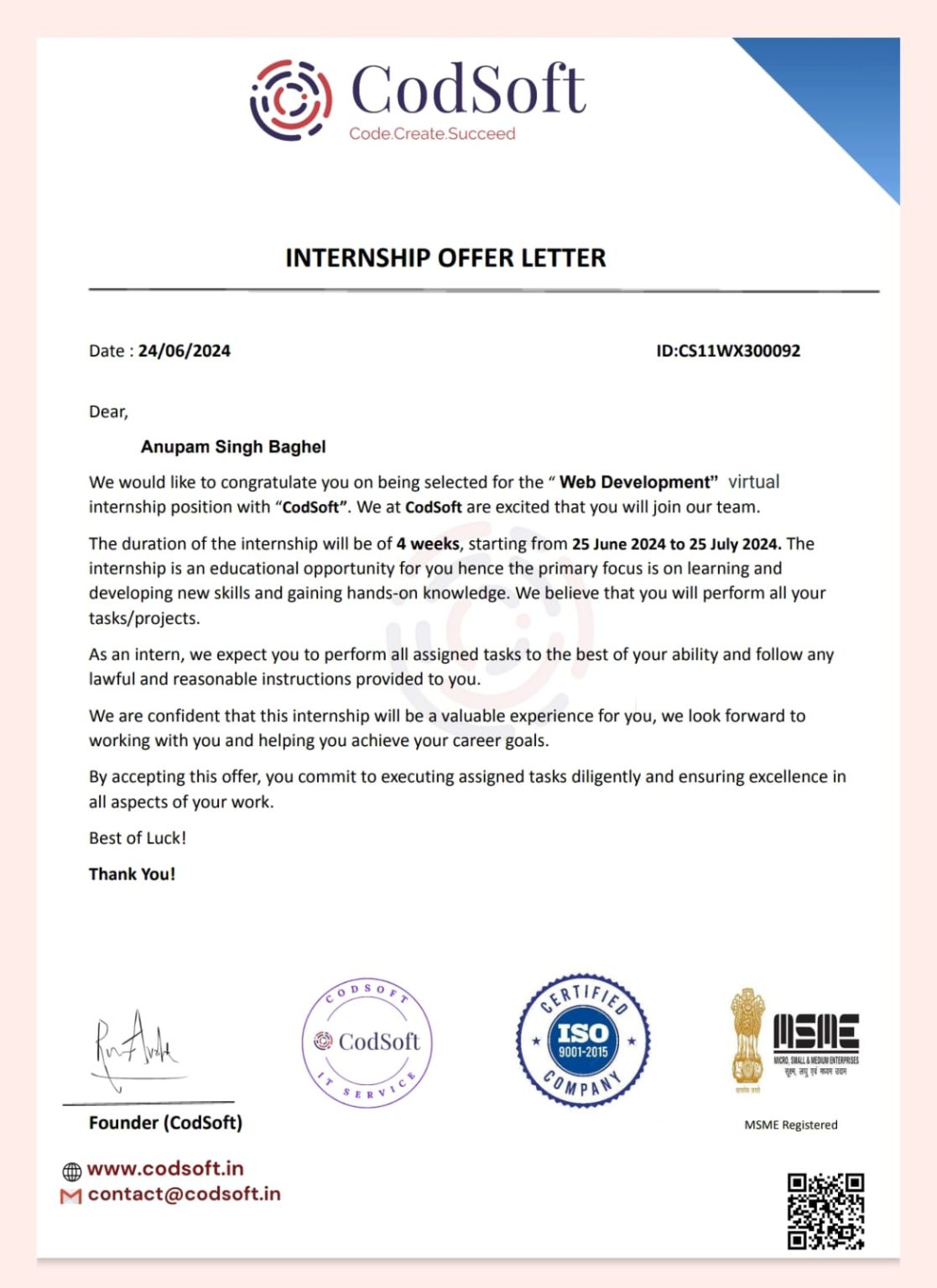 Anupam Singh Baghel on LinkedIn: #webdevelopment #internship #codsoft Anupam Singh Baghel on LinkedIn: #webdevelopment #internship #codsoft