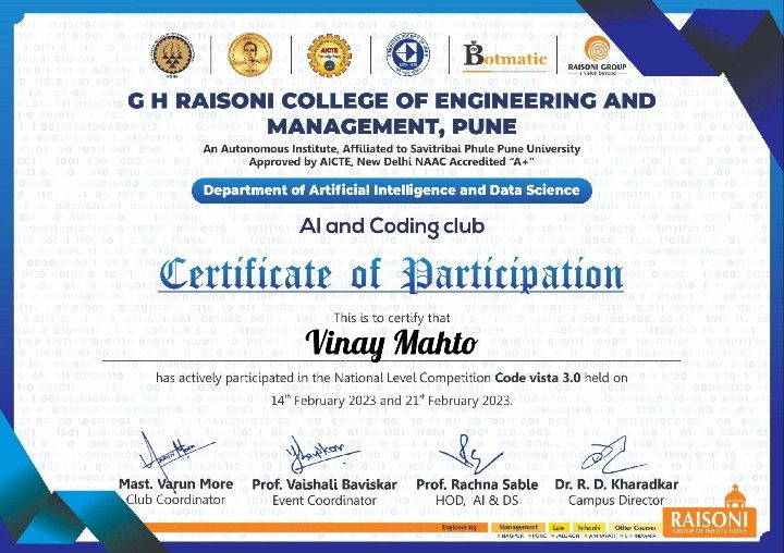 Vinay Mahto on LinkedIn: #codevista Vinay Mahto on LinkedIn: #codevista