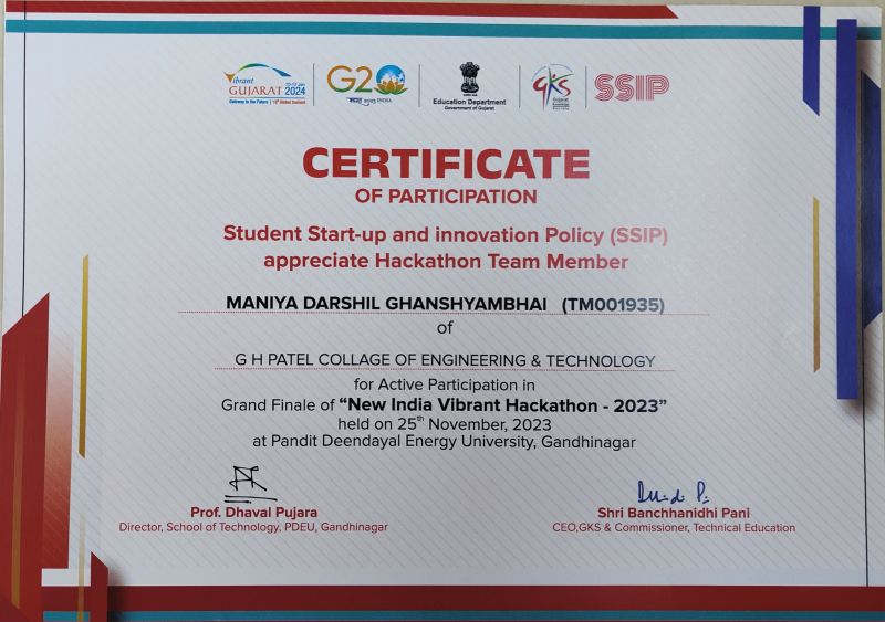 Darshil Maniya on LinkedIn: #ssipgujarat #hackathon Darshil Maniya on LinkedIn: #ssipgujarat #hackathon