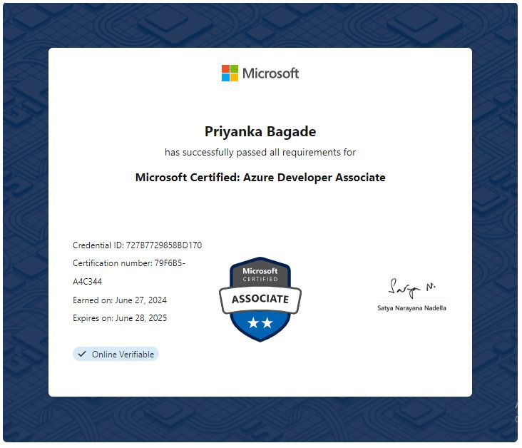 Priyanka Bagade on LinkedIn: #azure #cloudcomputing #certification # ... Priyanka Bagade on LinkedIn: #azure #cloudcomputing #certification # ...