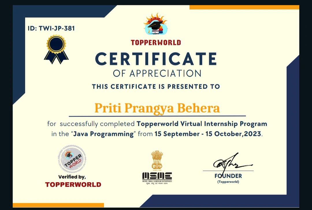Priti Prangya Behera on LinkedIn: #topperworld #javaprogramming Priti Prangya Behera on LinkedIn: #topperworld #javaprogramming