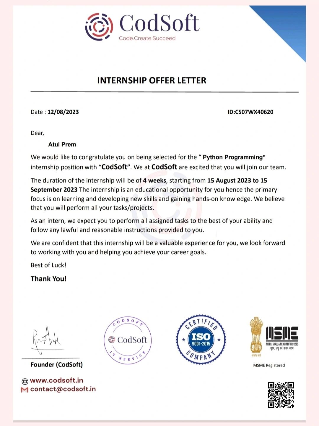 Atul Prem on LinkedIn: #thankyou #internship #codsoft # ... Atul Prem on LinkedIn: #thankyou #internship #codsoft # ...