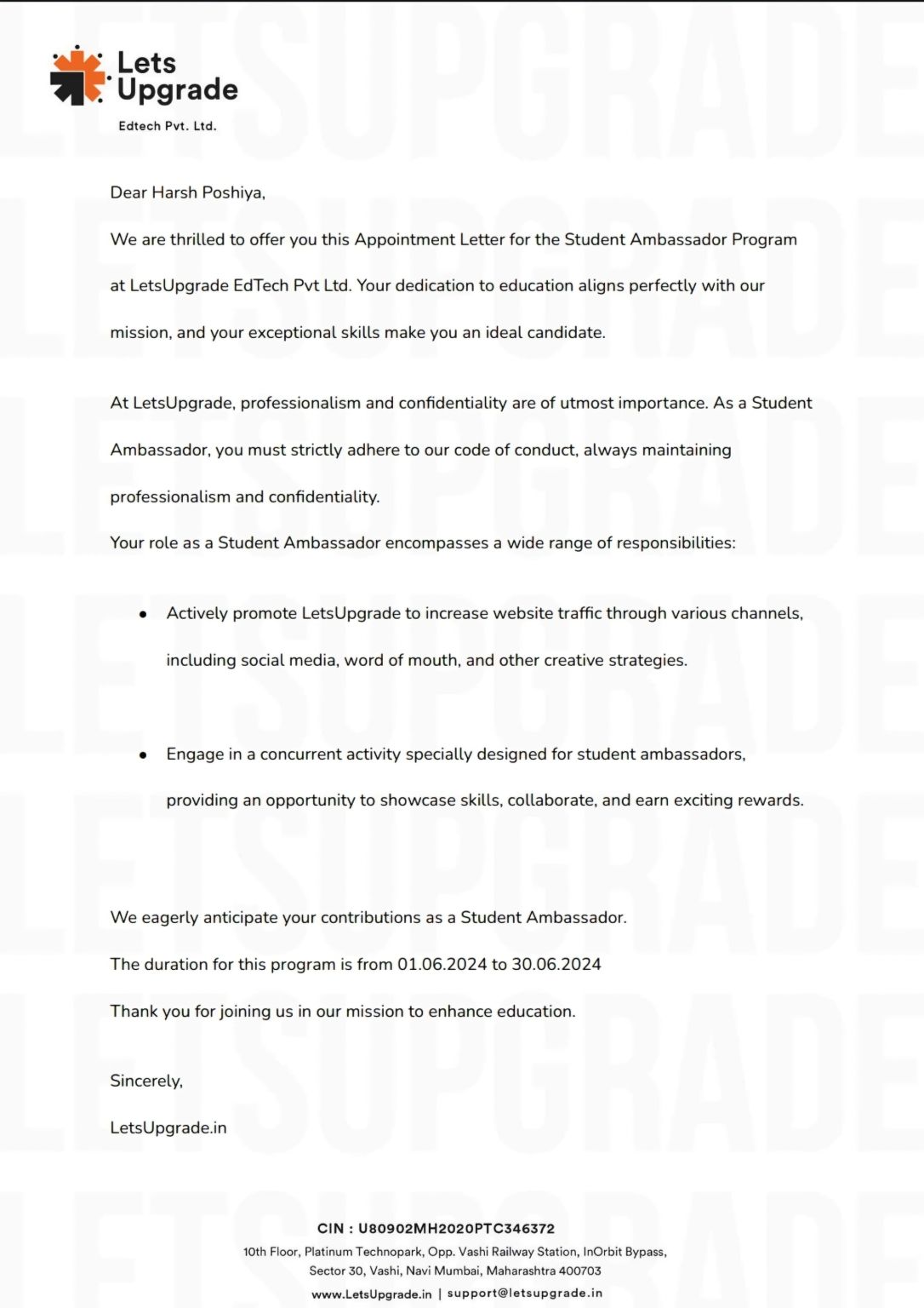 Harsh Poshiya on LinkedIn: #campusambassador #letsupgrade Harsh Poshiya on LinkedIn: #campusambassador #letsupgrade