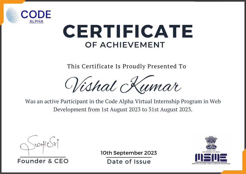 VISHAL KUMAR on LinkedIn: #codealpha #internship #completed # ... VISHAL KUMAR on LinkedIn: #codealpha #internship #completed # ...