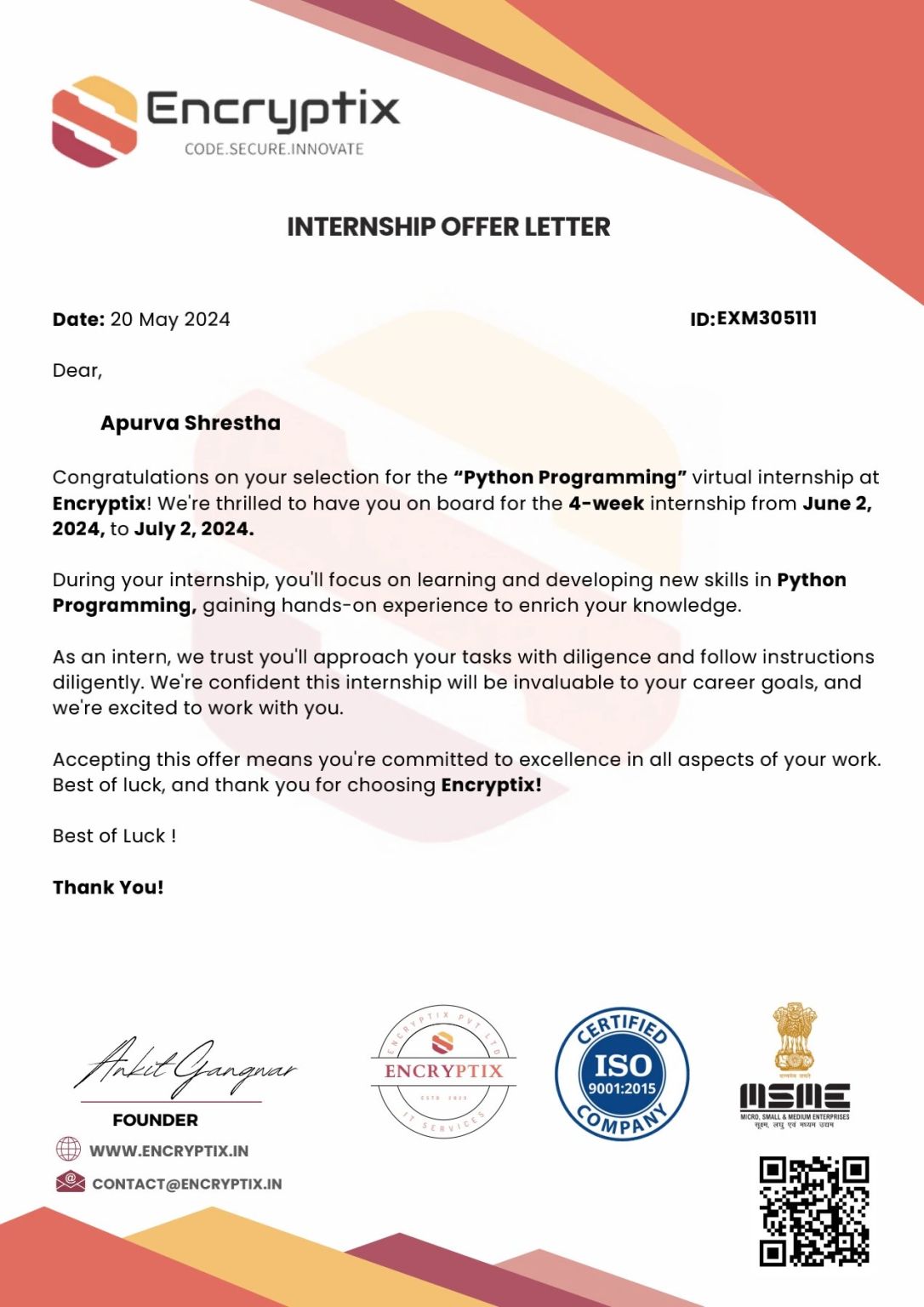 Apurva Shrestha on LinkedIn: #internship #python Apurva Shrestha on LinkedIn: #internship #python