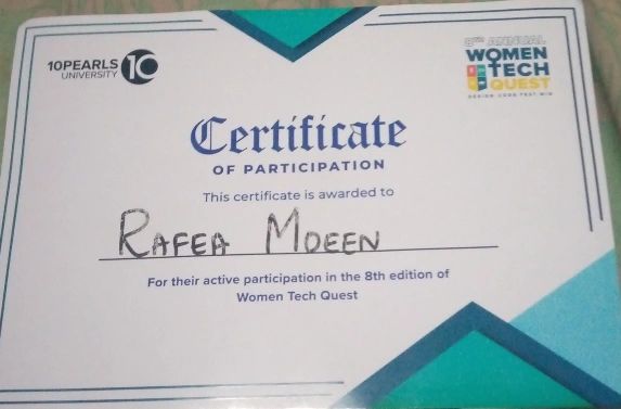 Rafea Moeen on LinkedIn: Dear 10 Pearls University, Heartfelt gratitude ... Rafea Moeen on LinkedIn: Dear 10 Pearls University, Heartfelt gratitude ...
