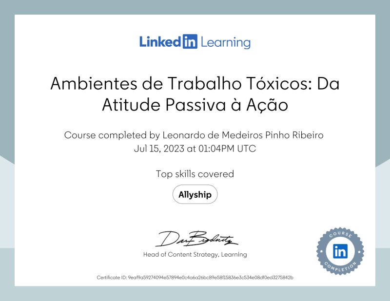 Leonardo de Medeiros Pinho Ribeiro on LinkedIn: Certificate of Completion Leonardo de Medeiros Pinho Ribeiro on LinkedIn: Certificate of Completion